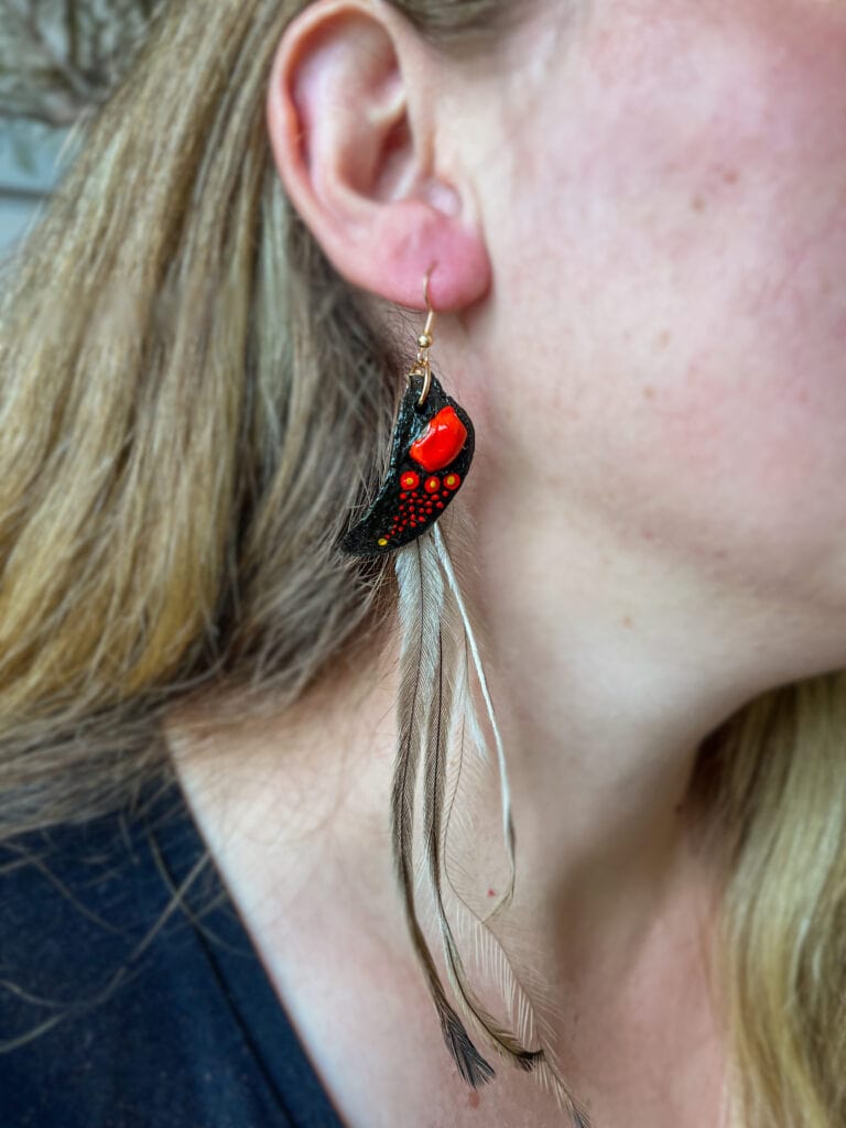 Indigenous Australian Earrings – Emu Dreaming 2 - Thin Green Line